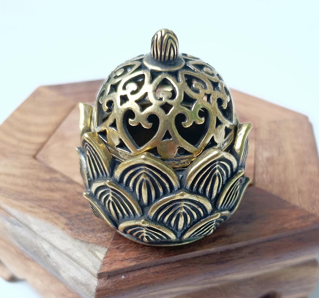 Antique Copper Temple Dragon Lotus Flower Incense Burner Urn Bronze ...