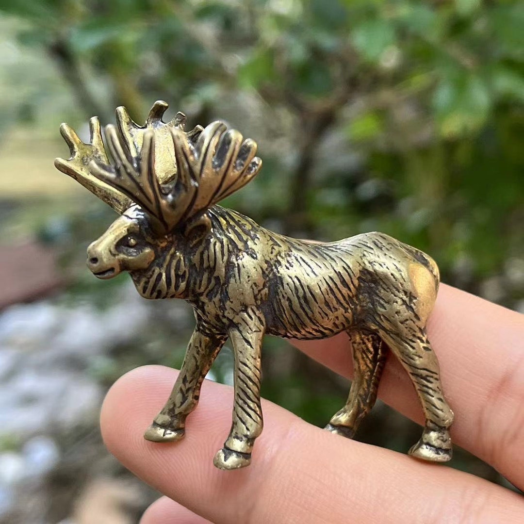 2pcs Brass Elk Animal Statue,solid Brass Copper Decorative Herbivore ...