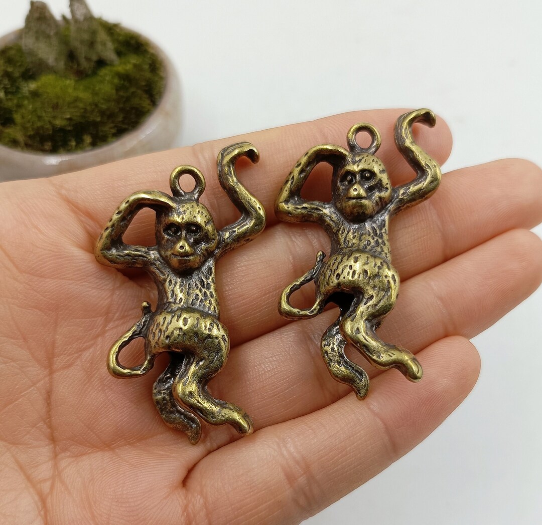 2pcs Mini Brass Monkey Pendant Metal Thai Amulet Magic Attact Love ...