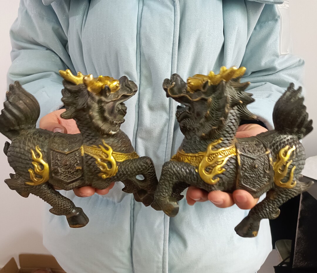 Get A Pair of Mighty Guardian Animal QILIN Lion Statue Ornaments, Big ...