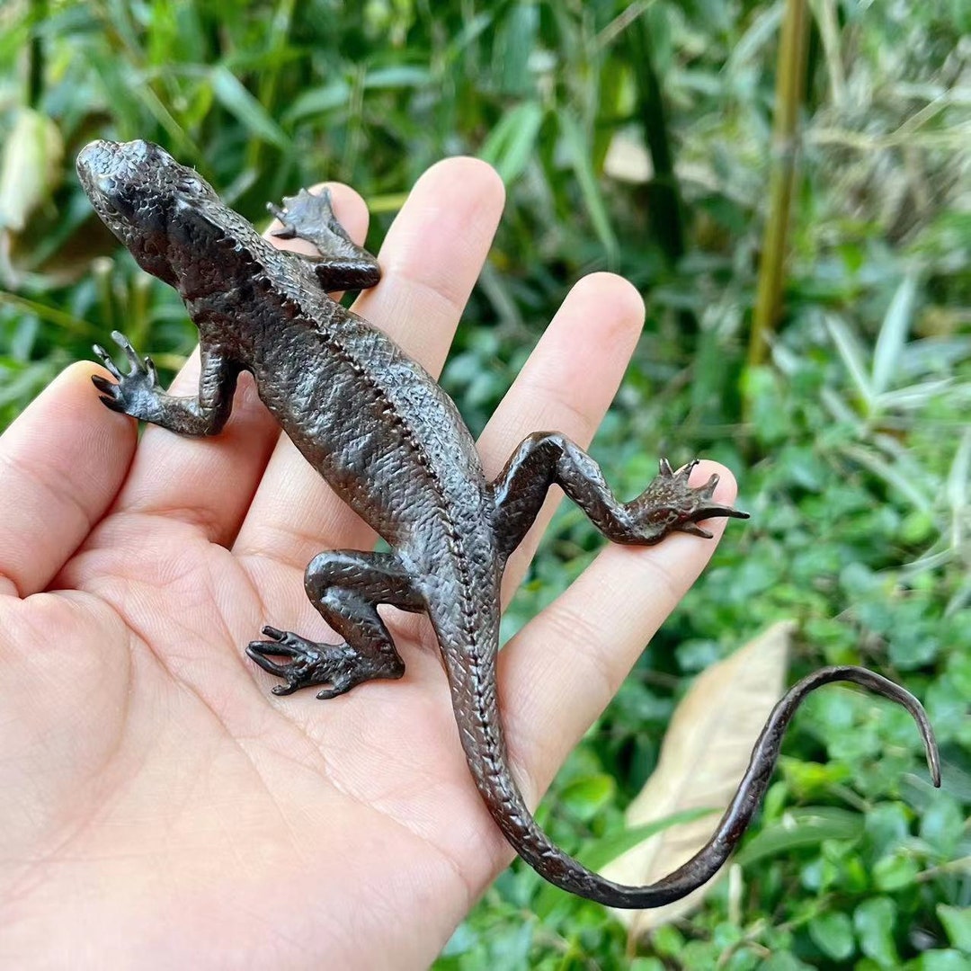 Lizard Sculpture Solid Copper Ornament, Animal Figurine for Home Office ...