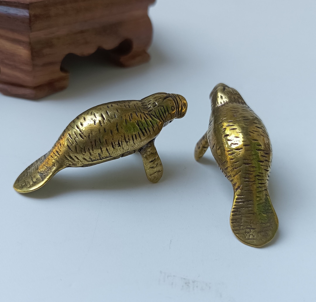 2pcs Copper Makes Brass Cute Manatee Sculpture Ornaments, Copper Makes ...