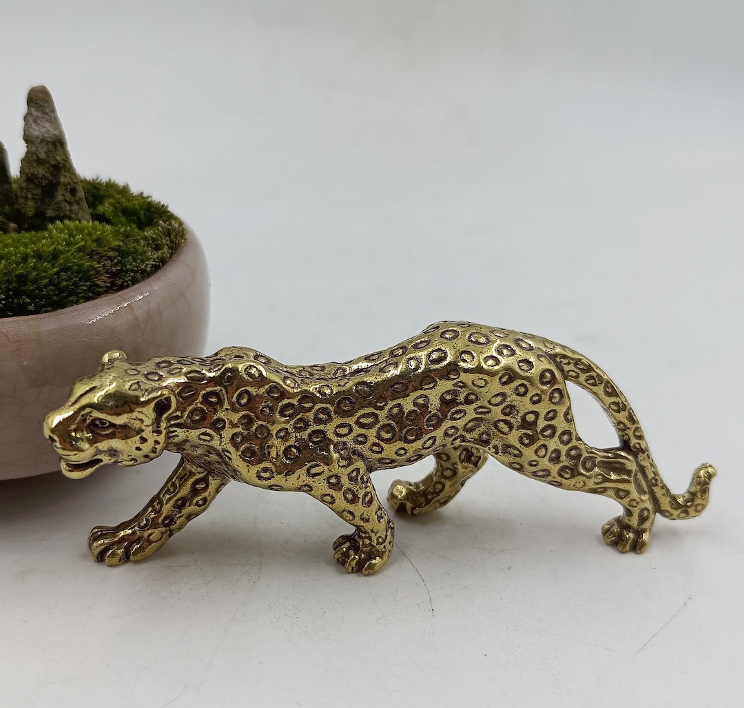 Brass Money Leopard Statue, Solid Brass Copper Decorative Leopard ...