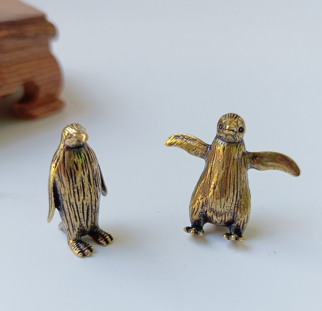 Get 2 Mini Fine Brass Penguin Statues,cute Polar Animal Statue,art ...