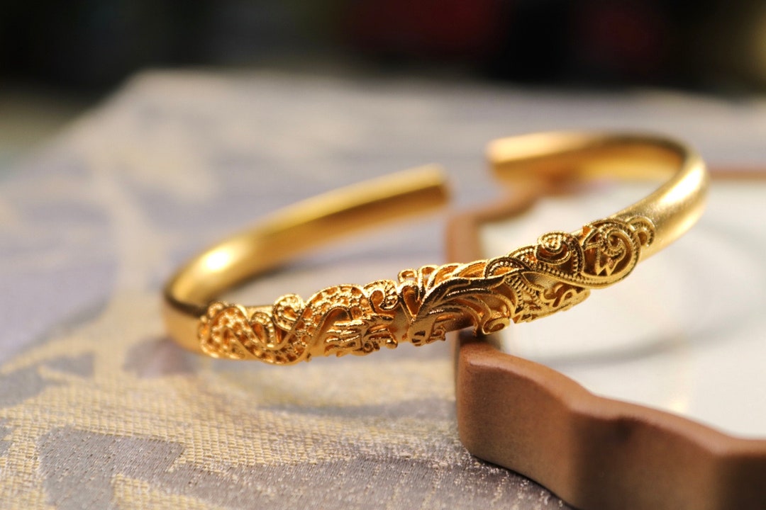 Dragon and Phoenix Gold Bangle: Chinese Wedding Jewelry - Etsy