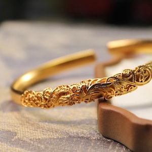 Dragon and Phoenix Gold Bangle: Chinese Wedding Jewelry - Etsy
