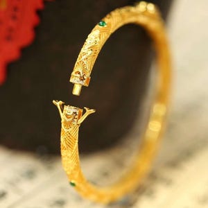 Chinese Wedding Bangle 18K Solid Gold Inlay Jadeite Gourd Bangle - Etsy
