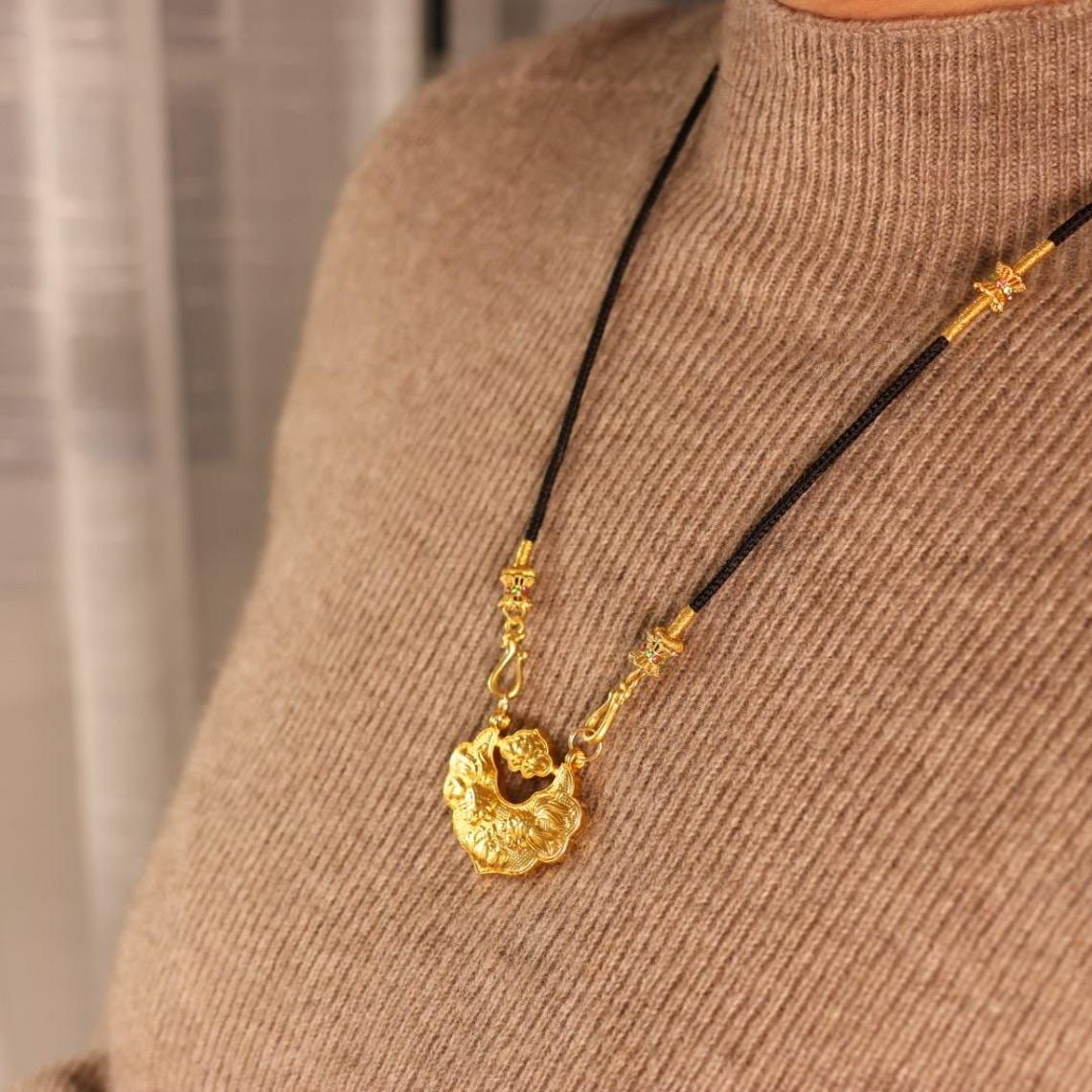 Traditional Chinese Longevity Lock Pendant With Faux Pearl Necklace - Etsy