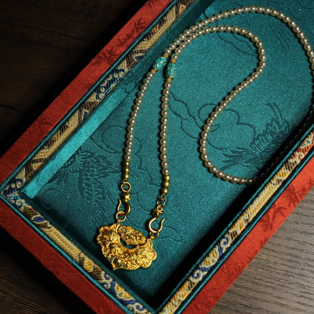 Traditional Chinese Longevity Lock Pendant With Faux Pearl Necklace - Etsy