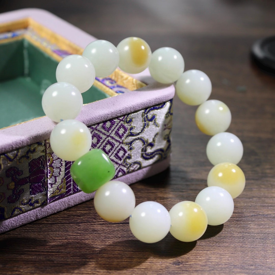 14mm + Premium Sugar White Nephrite Jade Bracelet 14加金山糖白手串 - Etsy