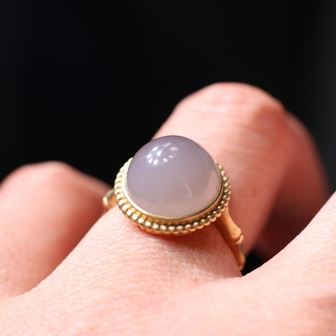 Light Smoky Purple Nephrite Jade Ring: 18k Gold Bamboo Band,us Size 5.5 ...