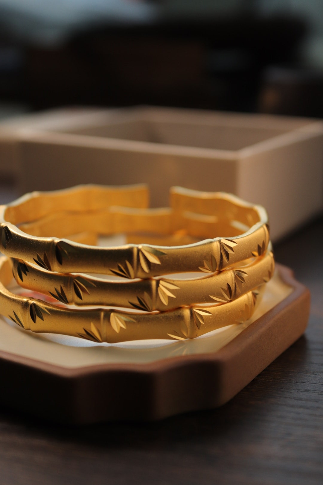 Chinese Style Bamboo Gold Bangle 24 K Gold Plated Brass Bangle - Etsy