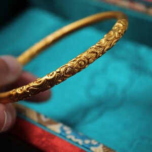 24k Gold Plated Bangle: Chinese Wedding Jewelry, Dragon & Phoenix - Etsy