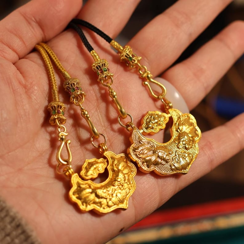 Traditional Chinese Longevity Lock Pendant With Faux Pearl Necklace - Etsy