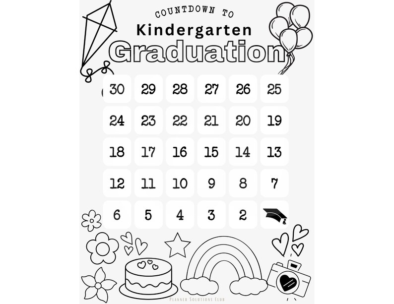 Coloring Page Kindergarten Graduation Countdown Printable Digital ...