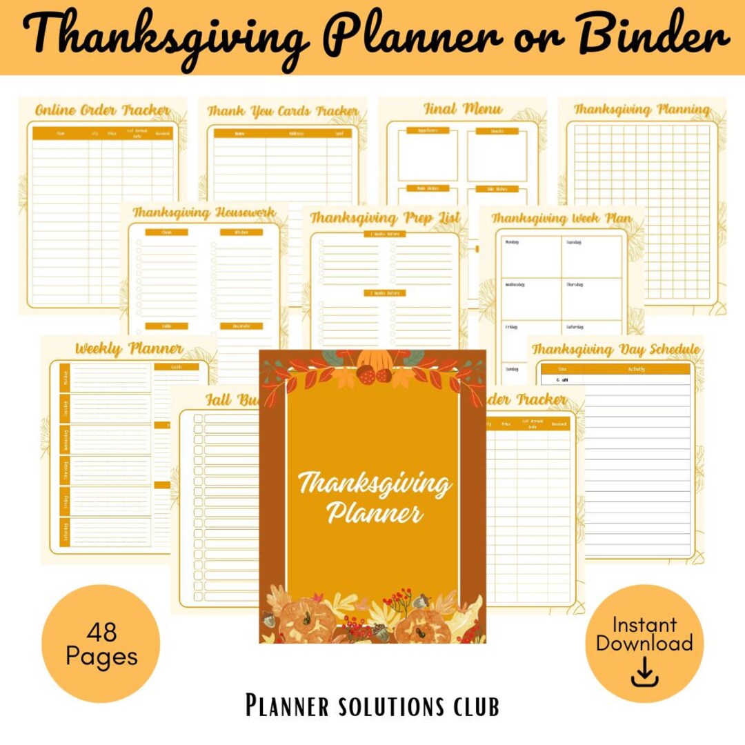 Thanksgiving Planner Inserts Printable, Holiday Planner, Thanksgiving ...