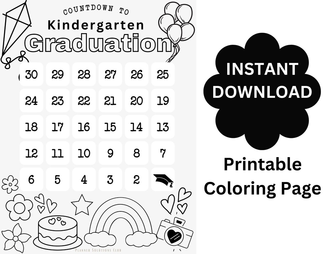 Coloring Page Kindergarten Graduation Countdown Printable Digital ...
