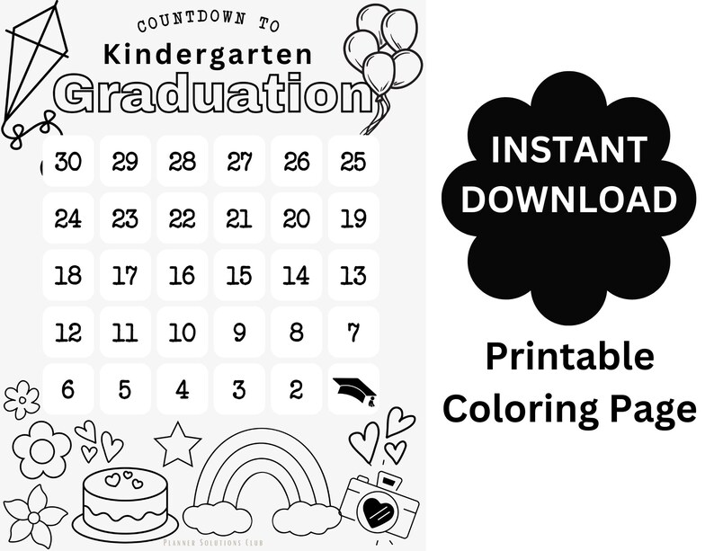 Coloring Page Kindergarten Graduation Countdown Printable Digital ...