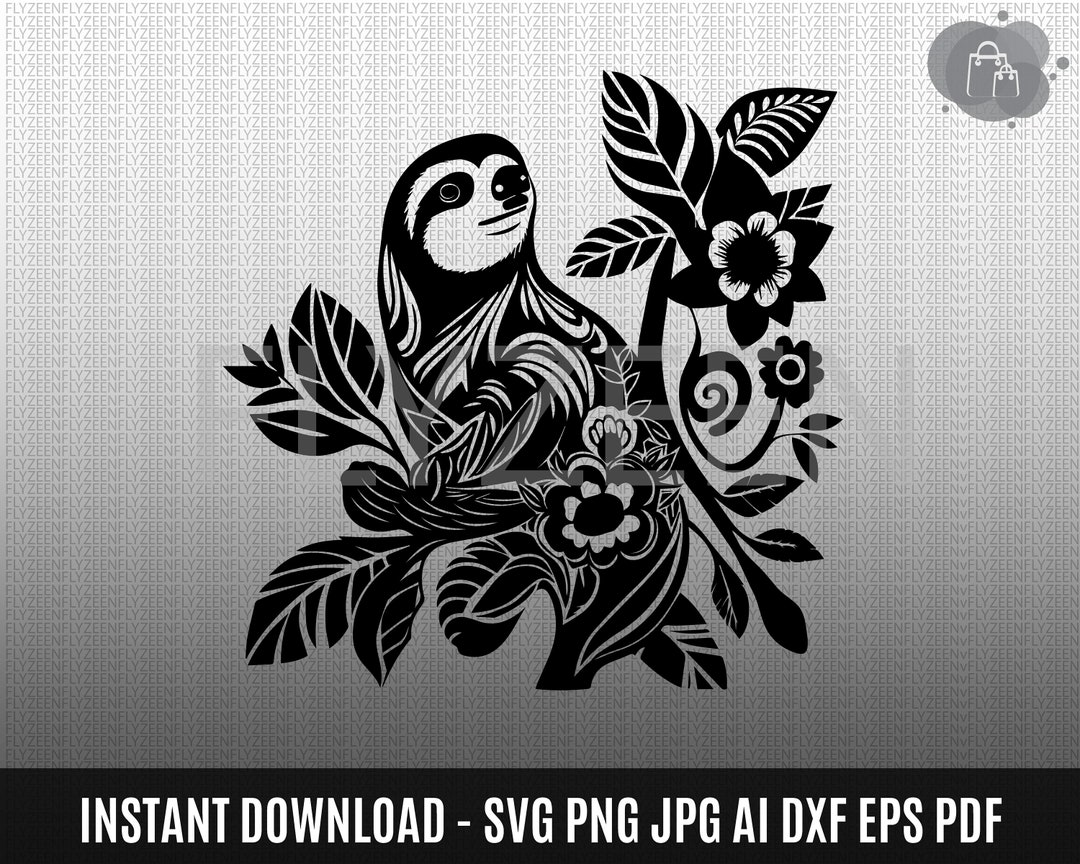 Sloth With Flowers Svg Sloth Svg Sloth Flower Svg Sloth - Etsy