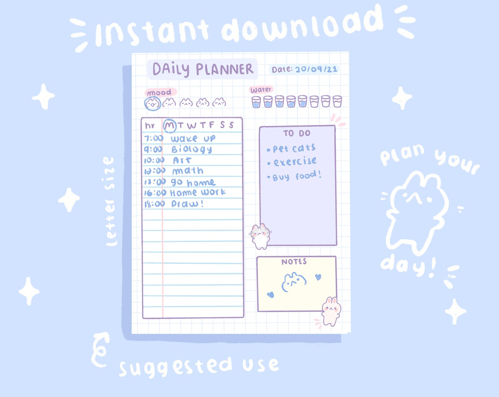 Cute Daily Planner Printable Stationery Instant Download - Etsy