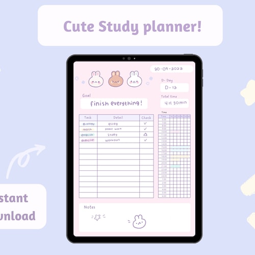 Study Planner Daily Study Tracker Instant Download Cute - Etsy