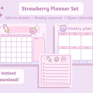 Cute Digital Strawberry Set Open Calendar Weekly Planner Memo Sheets ...