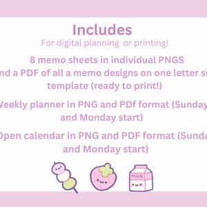 Cute Digital Strawberry Set | Open Calendar | Weekly Planner | Memo ...