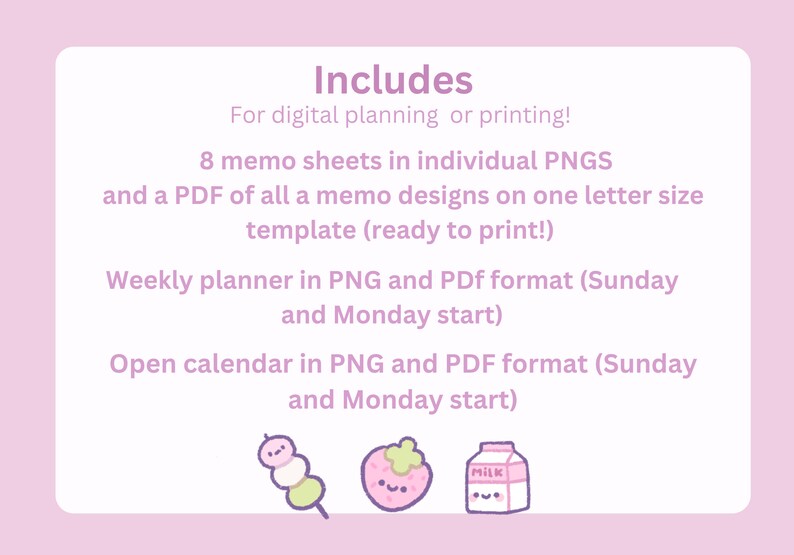 Cute Digital Strawberry Set Open Calendar Weekly Planner - Etsy