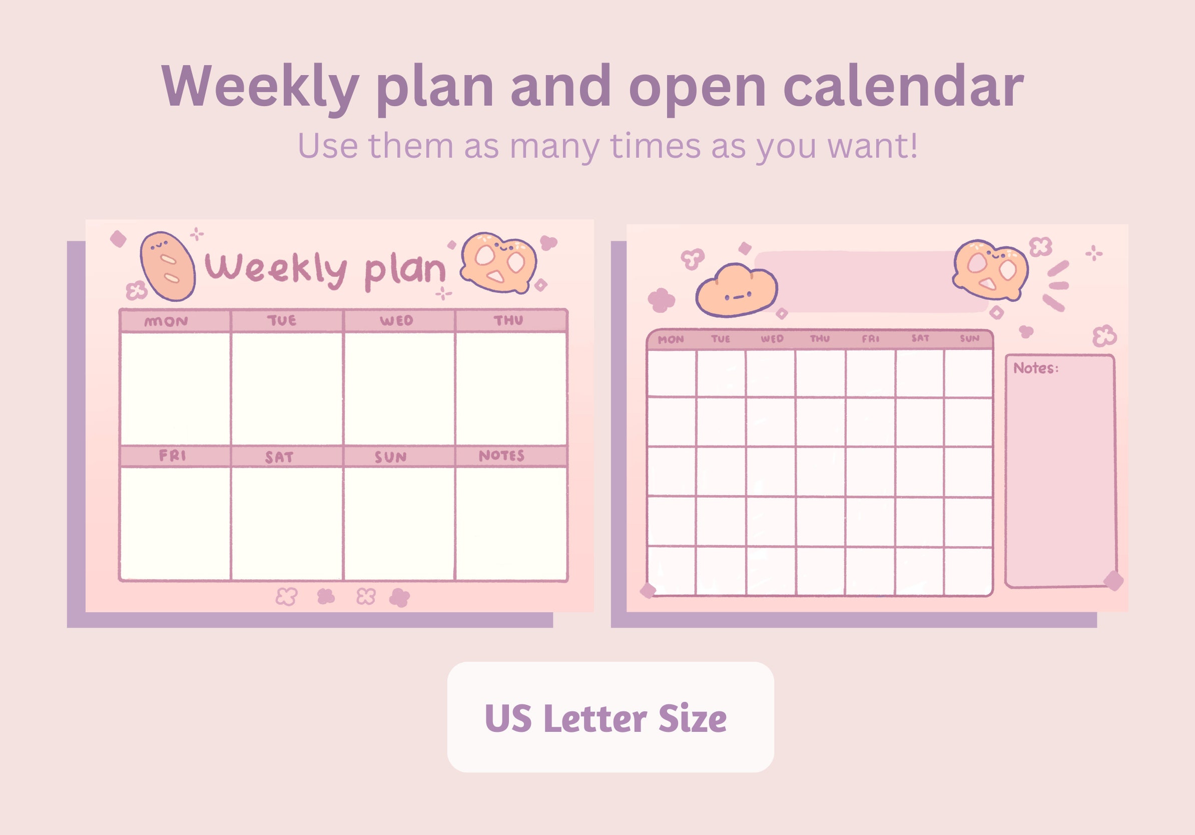 Cute Digital Bread Set | Open Calendar | Weekly Planner | Memo Sheets ...