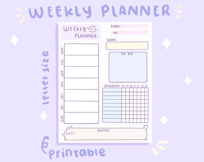 Cute Weekly Planner Printable Stationery Instant Download - Etsy