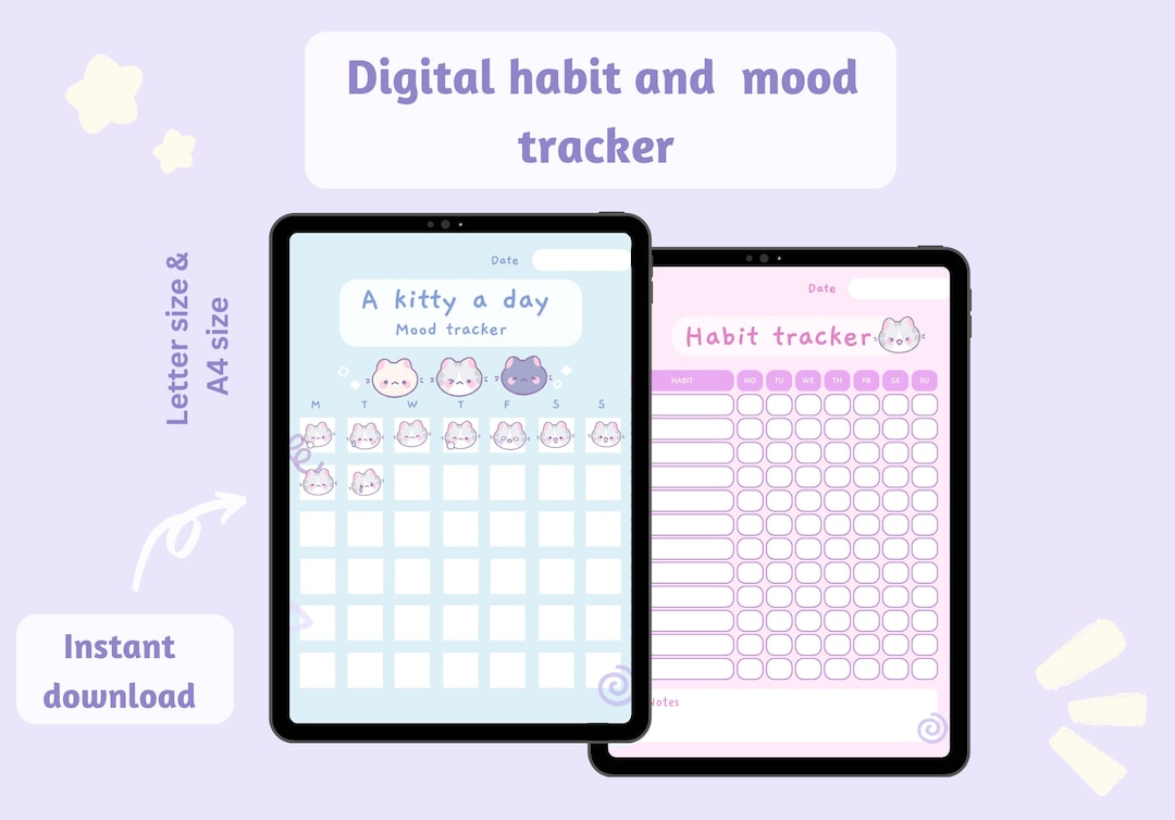 Cute Digital Habit Tracker | Mood Tracker | Digital Stickers | Cute ...