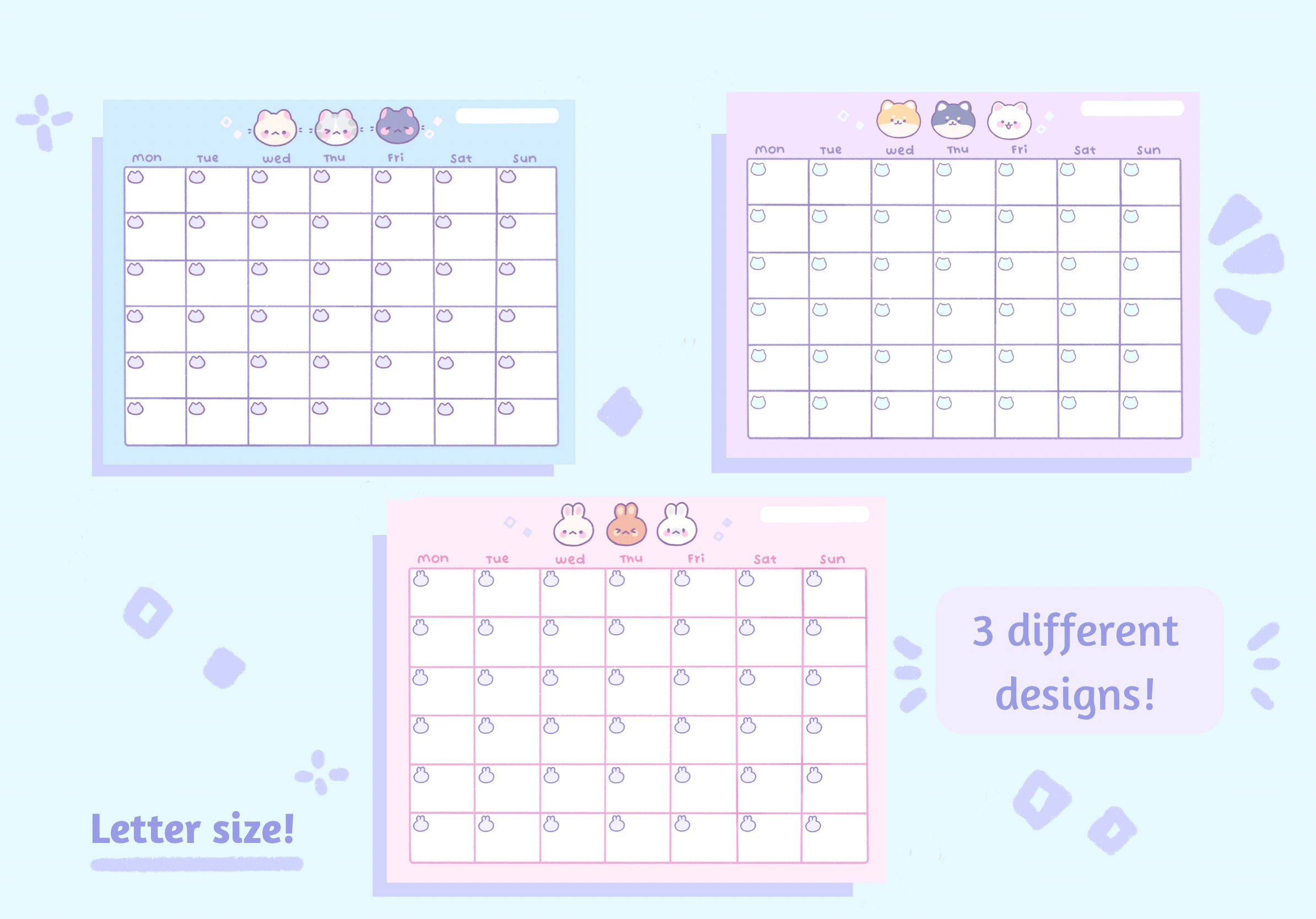 Open Monthly Calendar | Cute Stationery | Printable | Instant Download ...