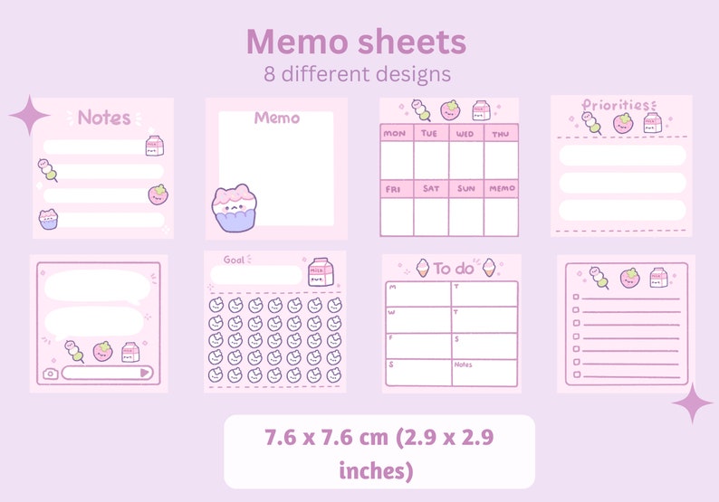 Cute Digital Strawberry Set | Open Calendar | Weekly Planner | Memo ...