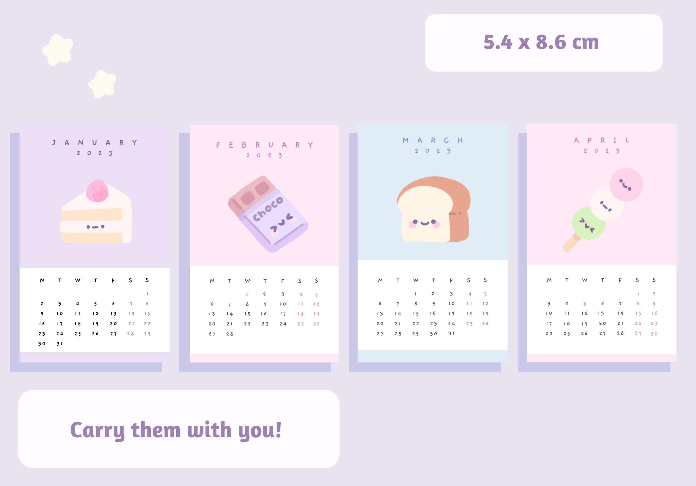 Mini Calendar 2023 Polaroid Size Cute Calendar Instant Download - Etsy