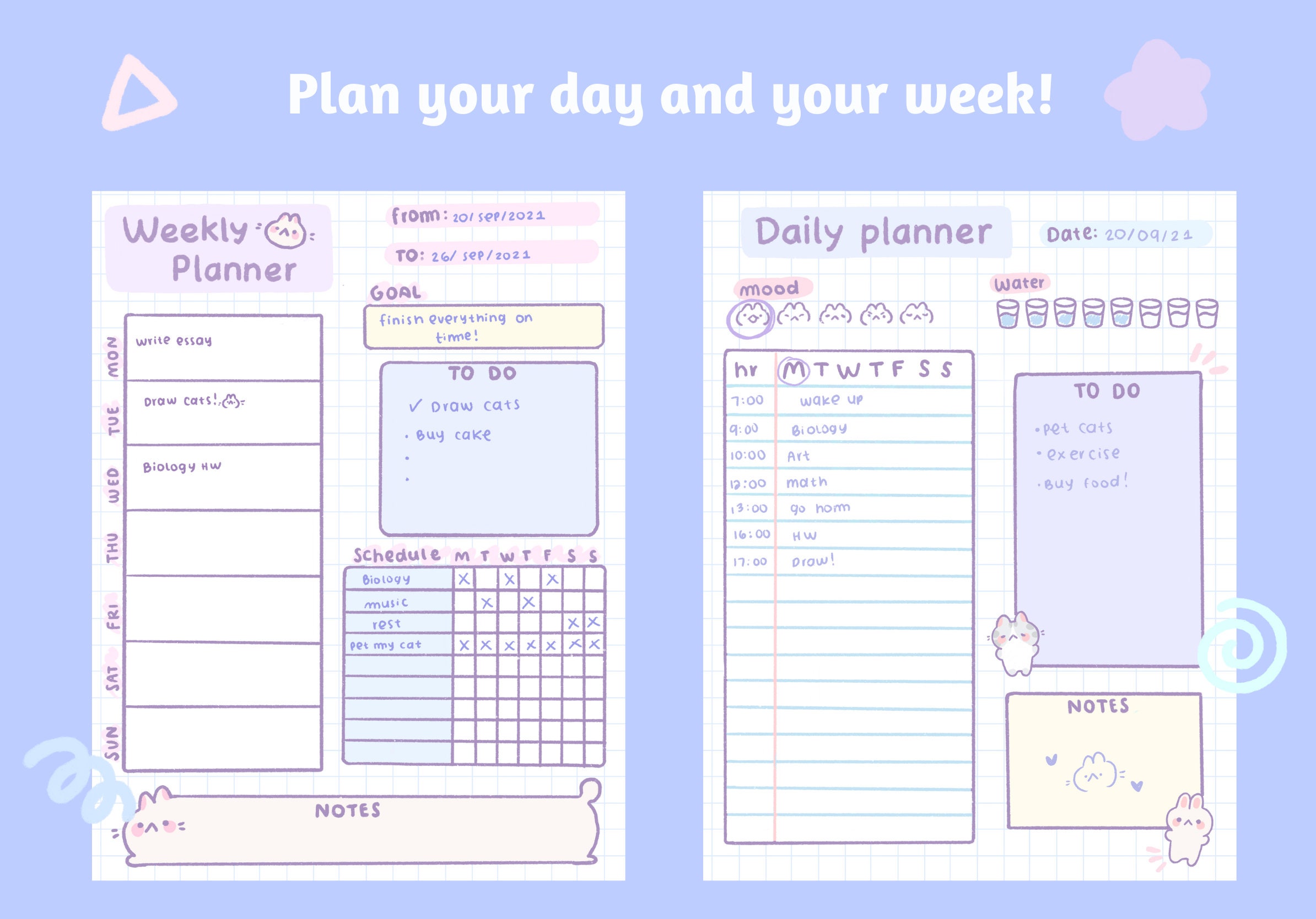 Cute Daily & Weekly Planner Printable Stationery Instant Download - Etsy