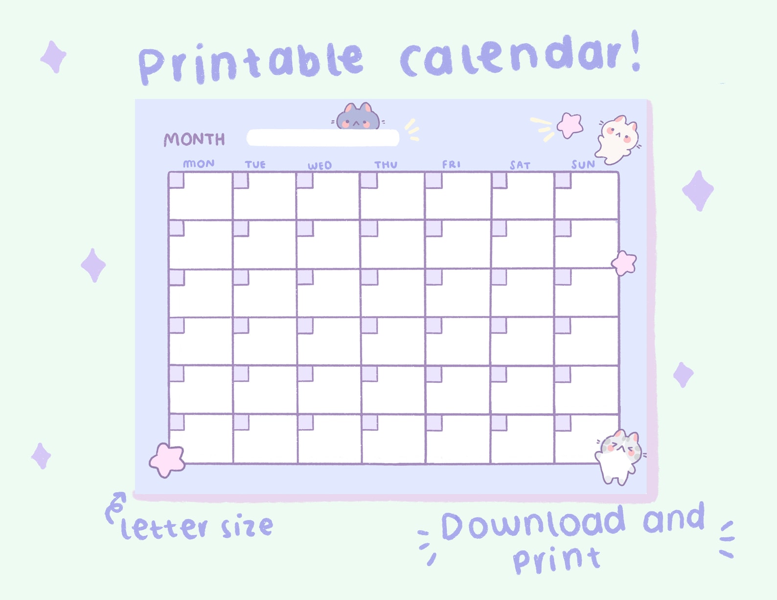 Open Monthly Calendar | Cute Stationery | Instant Download - Etsy