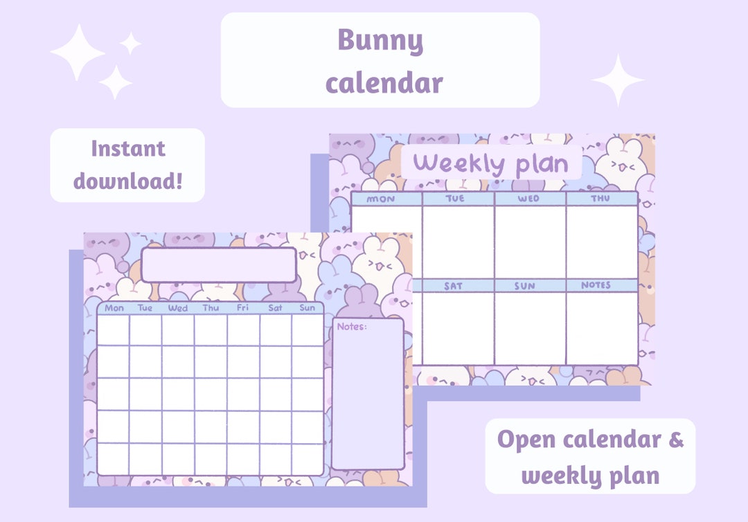 Bunny Open Calendar and Weekly Planner | Cute Stationery | Instant ...