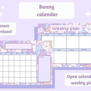 Bunny Open Calendar and Weekly Planner | Cute Stationery | Instant ...