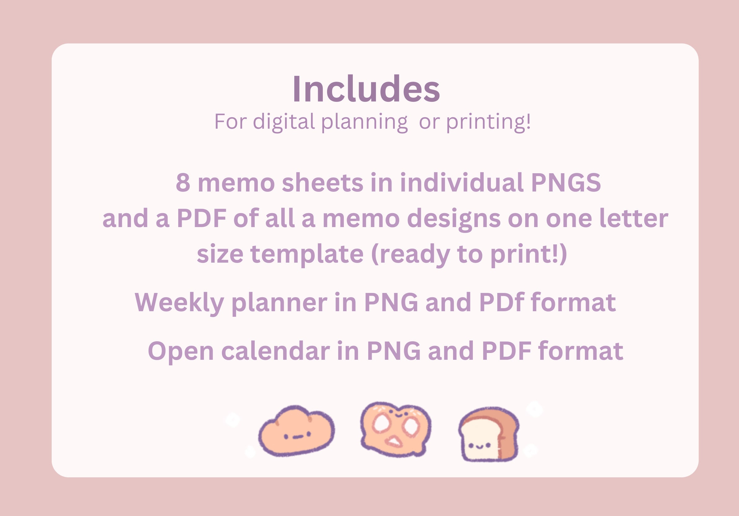 Cute Digital Bread Set | Open Calendar | Weekly Planner | Memo Sheets ...