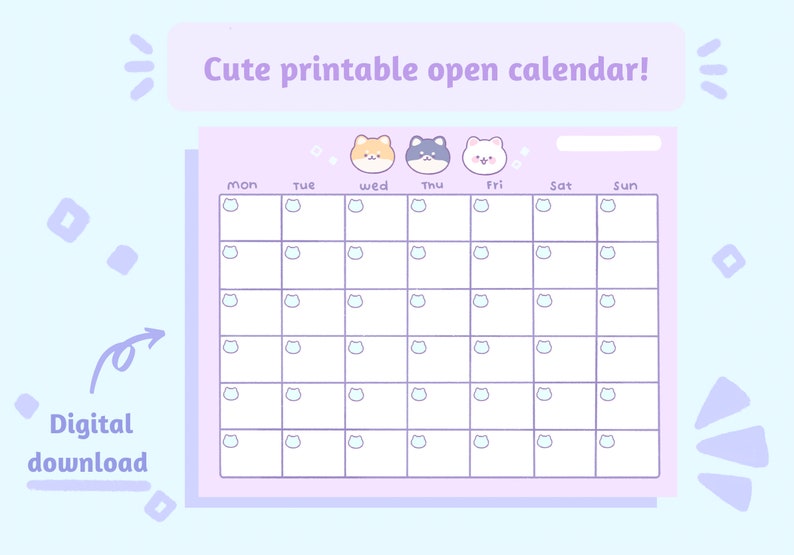 Cute Monthly Calendar | Printable Stationery (digital Download) - Etsy