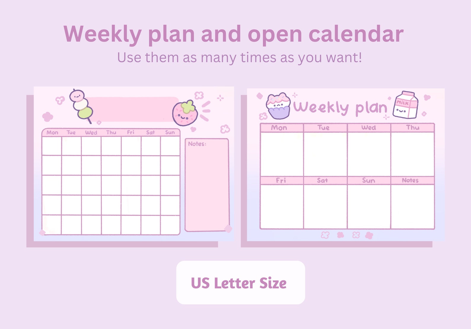 Cute Strawberry Planner Set | Printable Memo Sheets, Calendar (digital ...