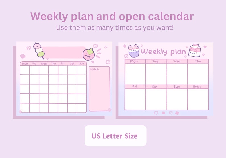 Cute Digital Strawberry Set | Open Calendar | Weekly Planner | Memo ...