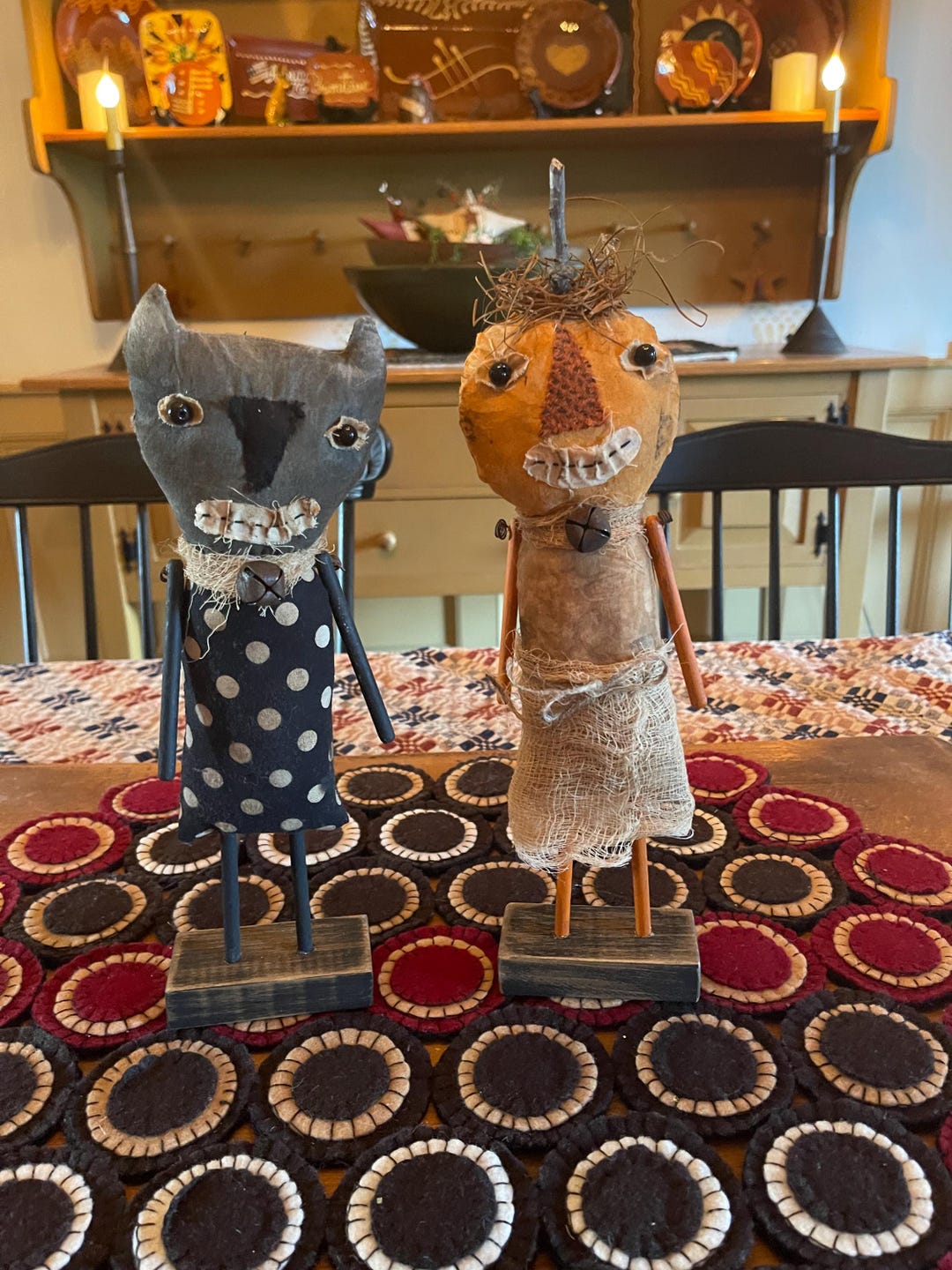 Pip and Penny Fall Doll, Primitive Pumpkin and Cat Dolls, Primitive ...