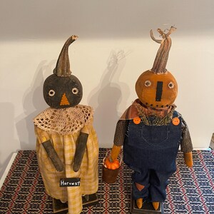 Hector and Priscilla Primitive Pumpkin Dolls, Primitive Pumpkin Girl ...
