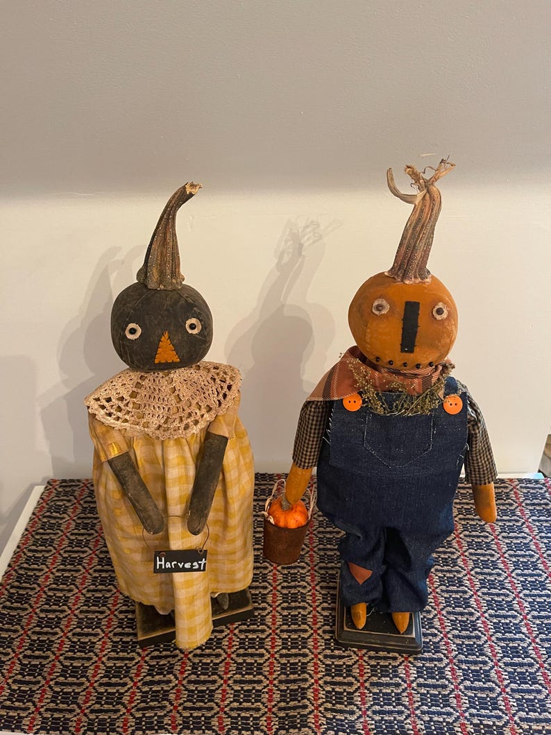 Hector and Priscilla Primitive Pumpkin Dolls, Primitive Pumpkin Girl ...
