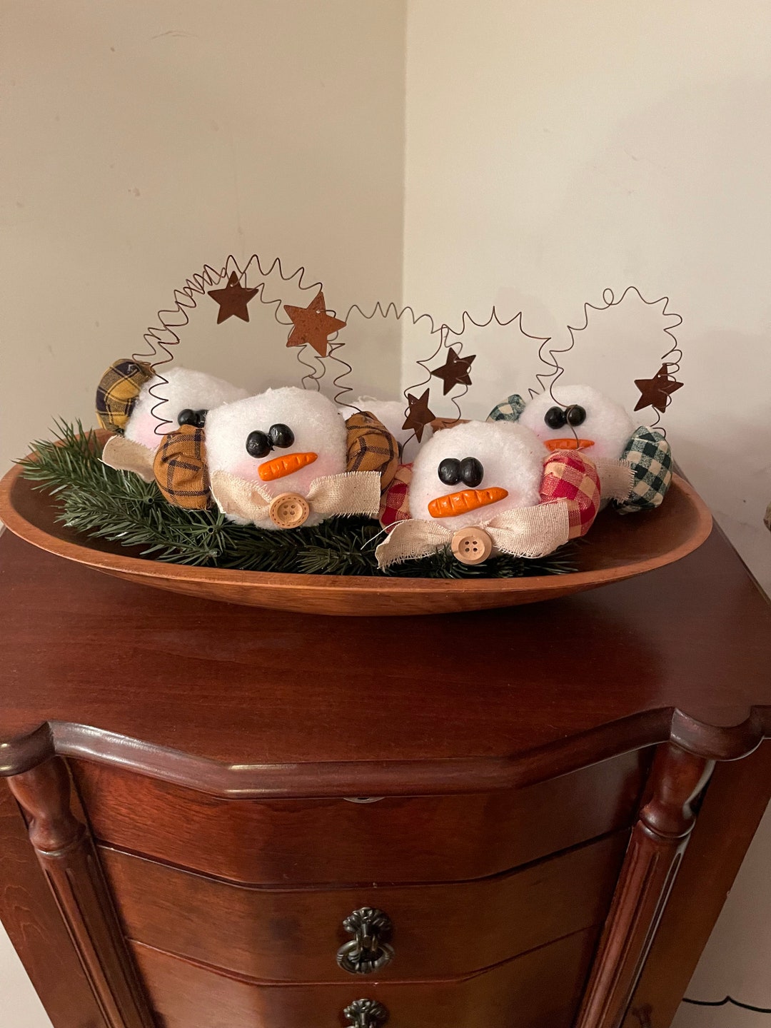 Primitive Snowball Snowmen Head Ornament, Primitive Snowman, Christmas ...