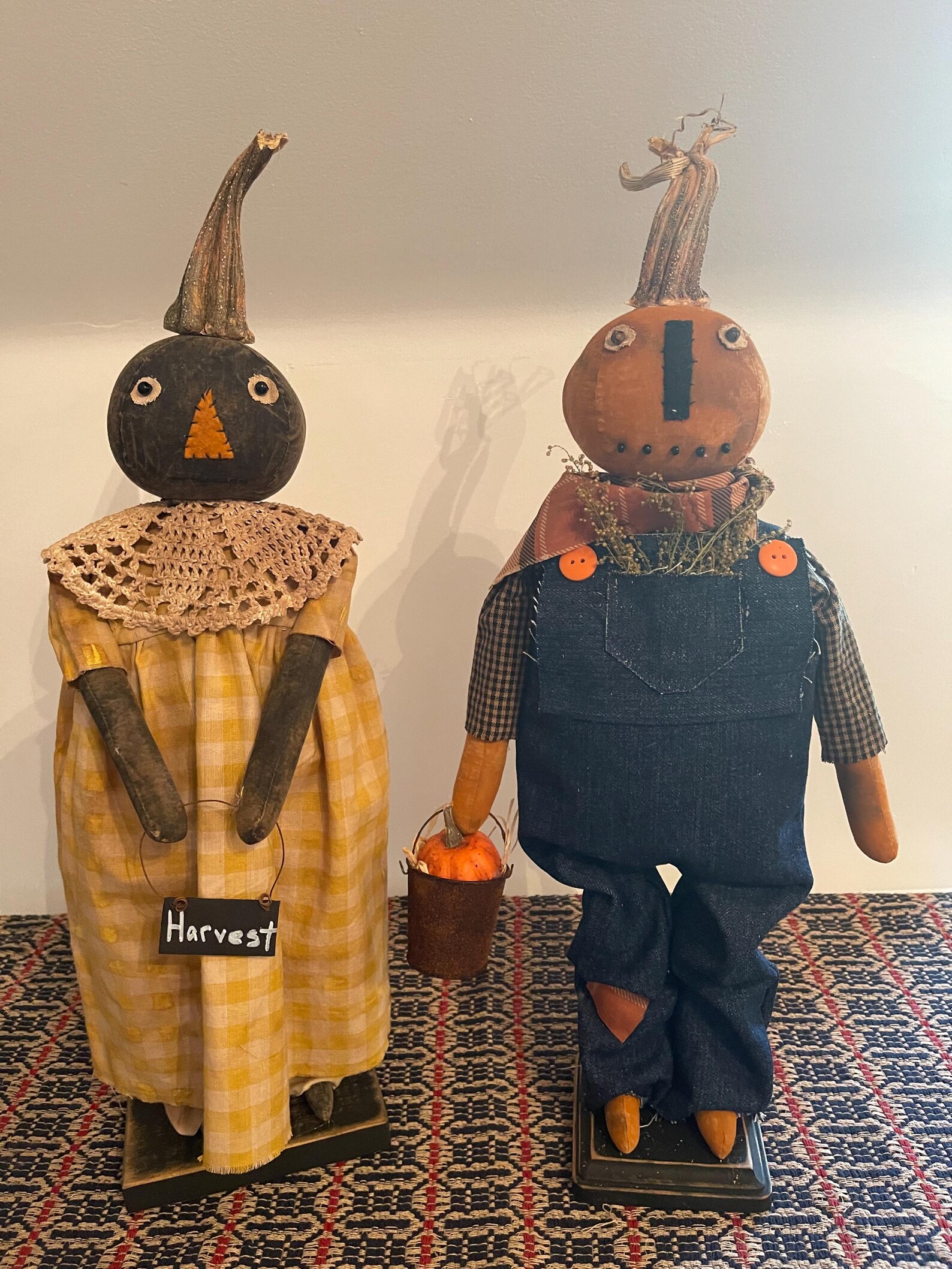 Hector and Priscilla Primitive Pumpkin Dolls, Primitive Pumpkin Girl ...