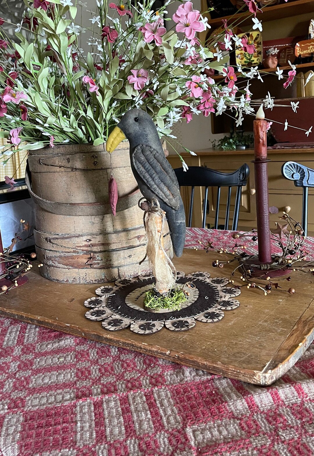 Primitive Folk Art Crow W/heart, Primitive Crow, Fall Crow - Etsy