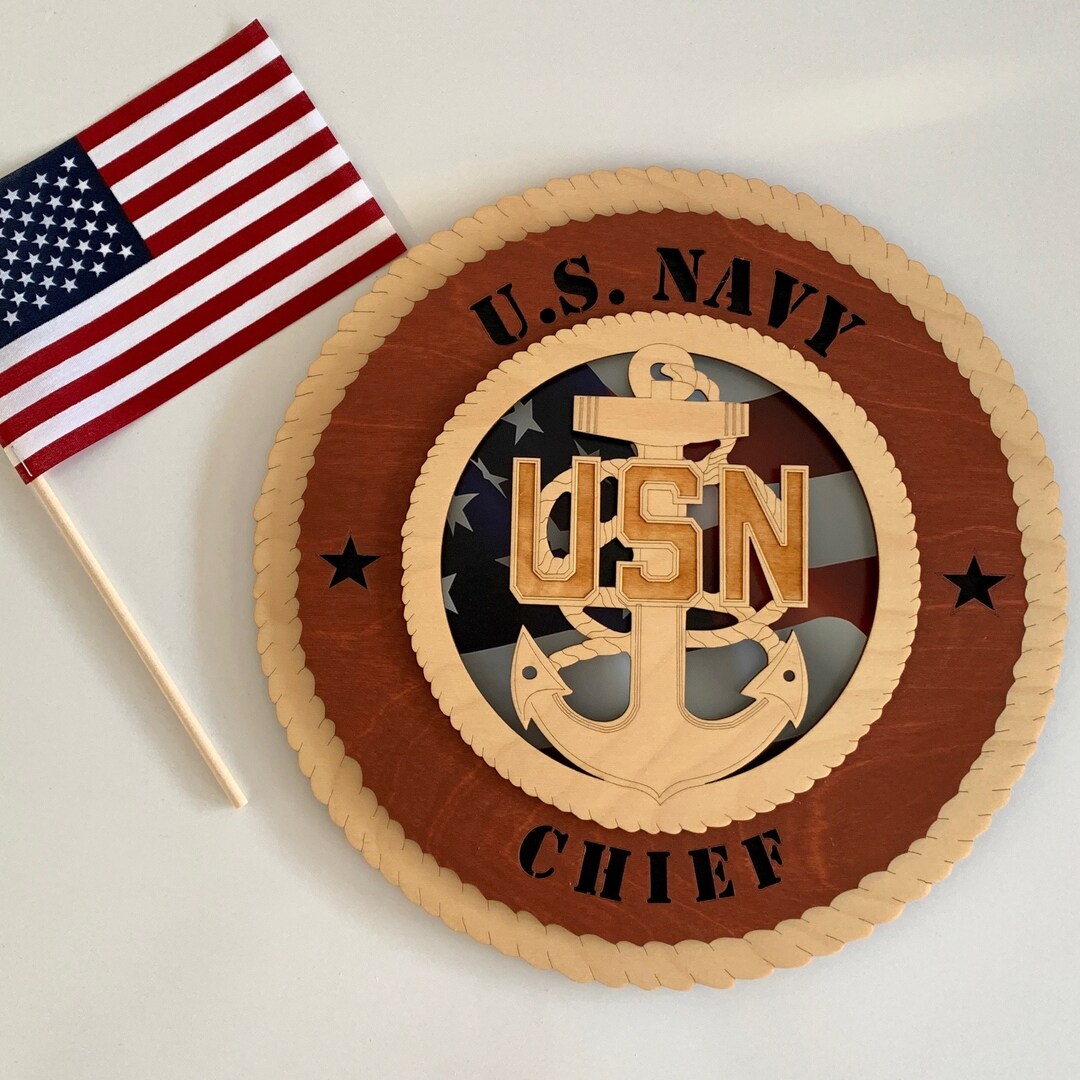 US Navy Chief With American Flag Wood Sign - Etsy