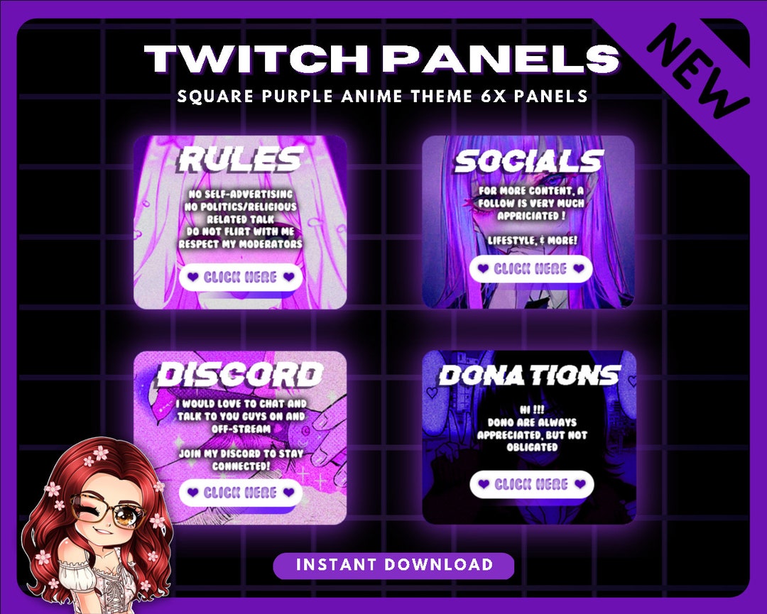 New Square Anime Twitch Panels 6x Panels Twitch and - Etsy Canada